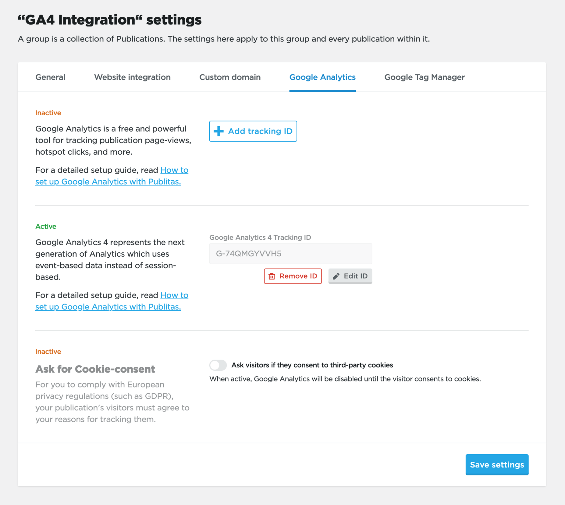 Setting up Google Analytics tracking in Publitas