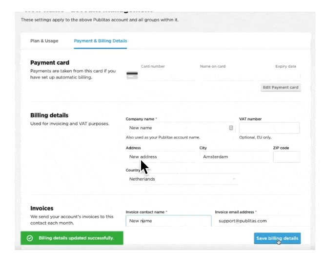 Updating your account billing details