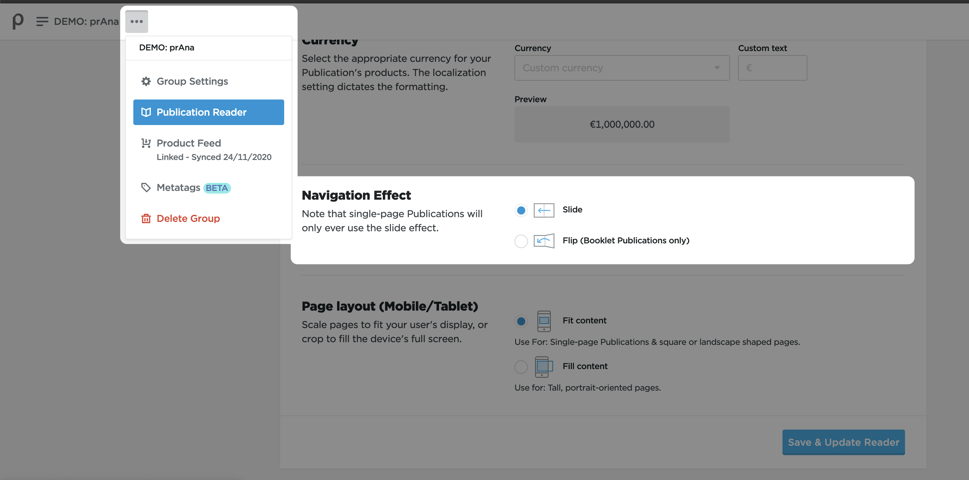 Using a page flipping animation