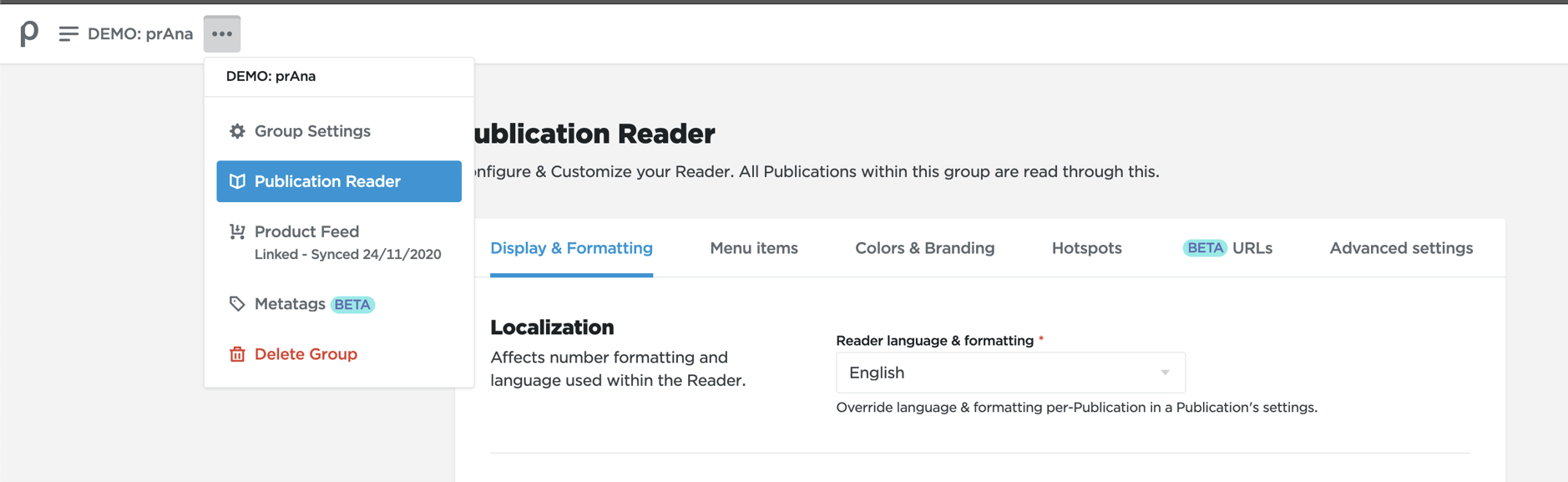 Changing the language of the Publication Reader